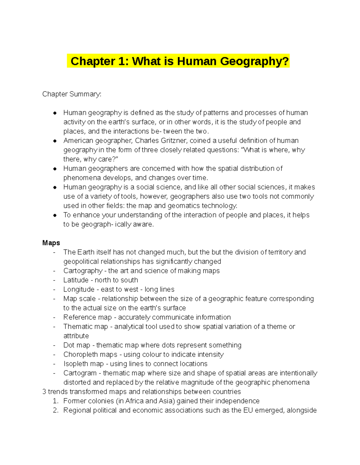 Midterm Textbook Notes for geo 14000 - Chapter 1: What is Human ...