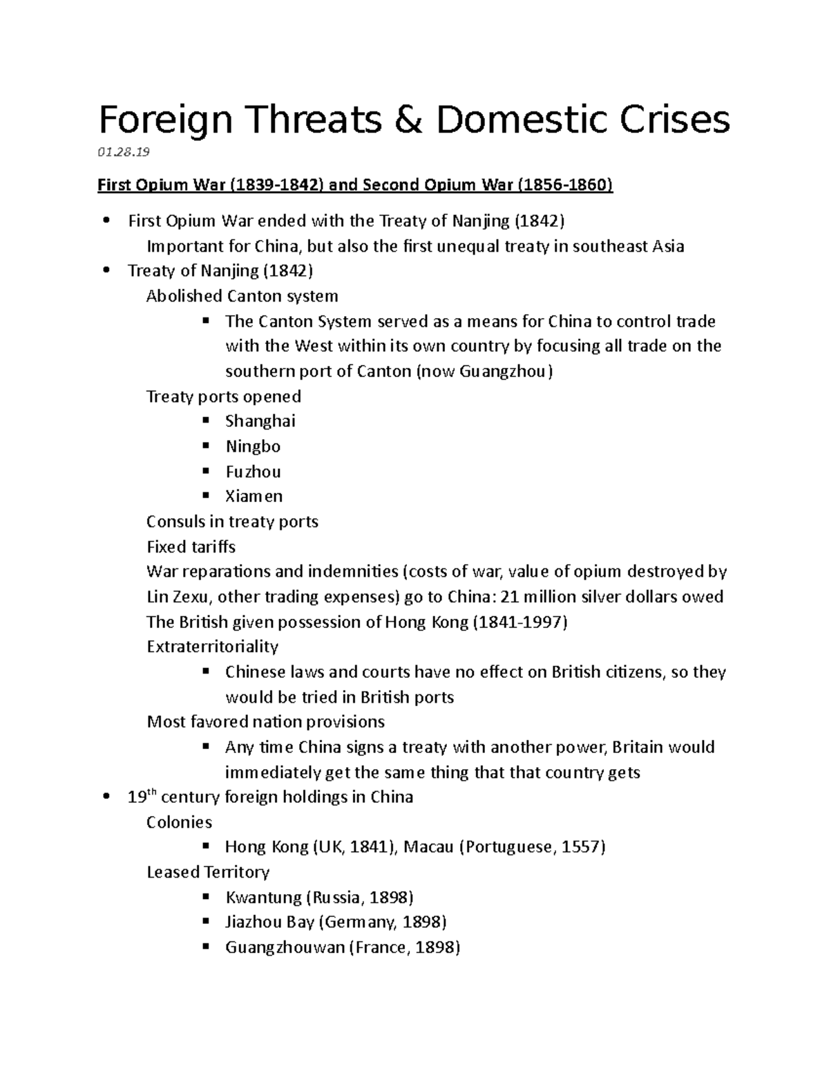 Foreign Threats and Domestic Crises Notes - Foreign Threats & Domestic ...