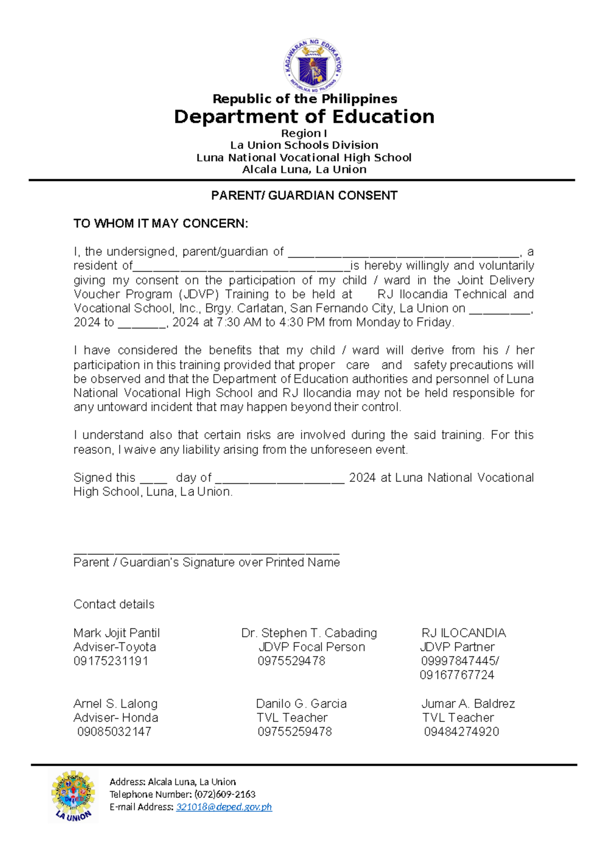 JDVP Consent - Republic of the Philippines Department of Education ...