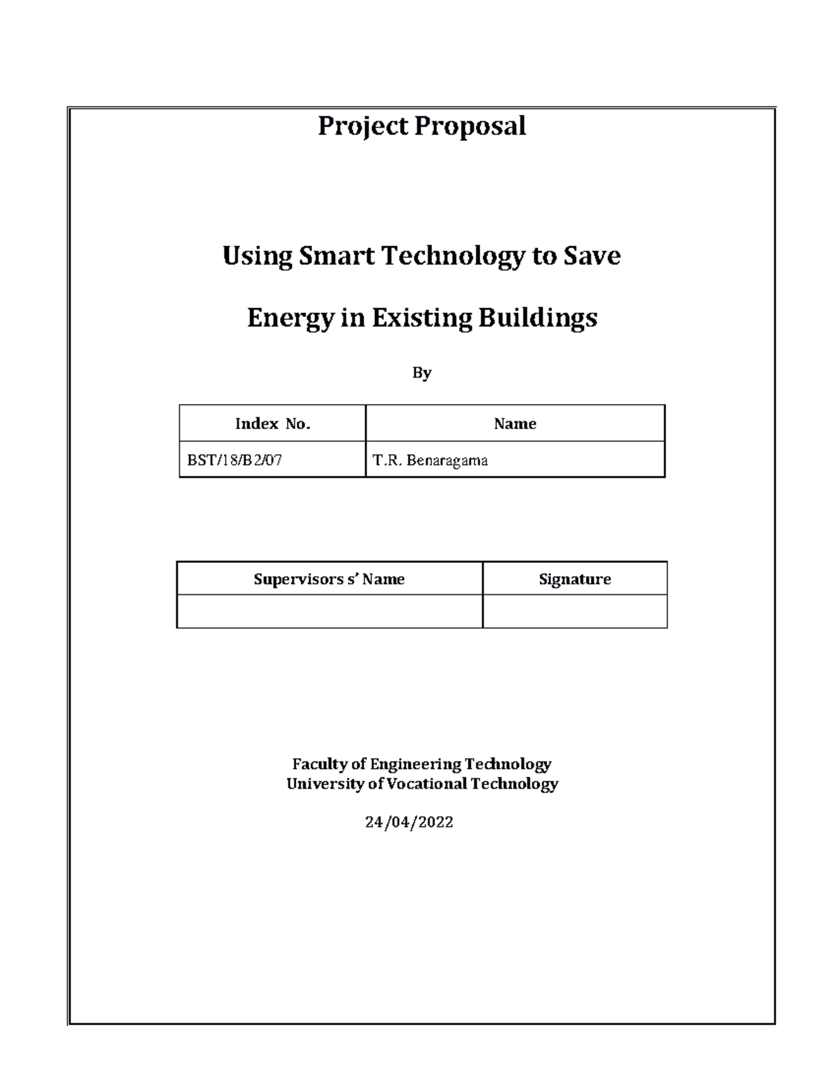 Work based project proposal - Project Proposal Using Smart Technology ...