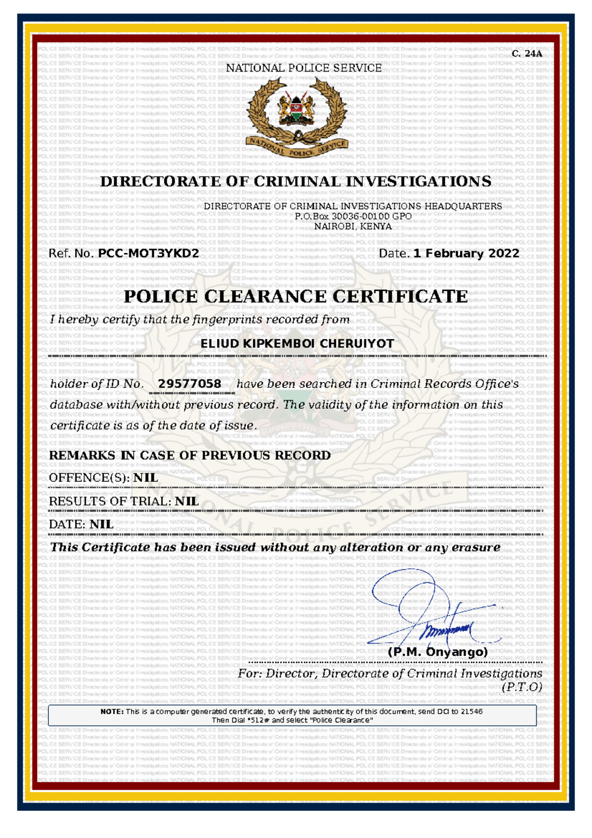 PCC-MOT3YKD2-2022 eliud kipkemboi cheruiyot - C. 24A NATIONAL POLICE ...