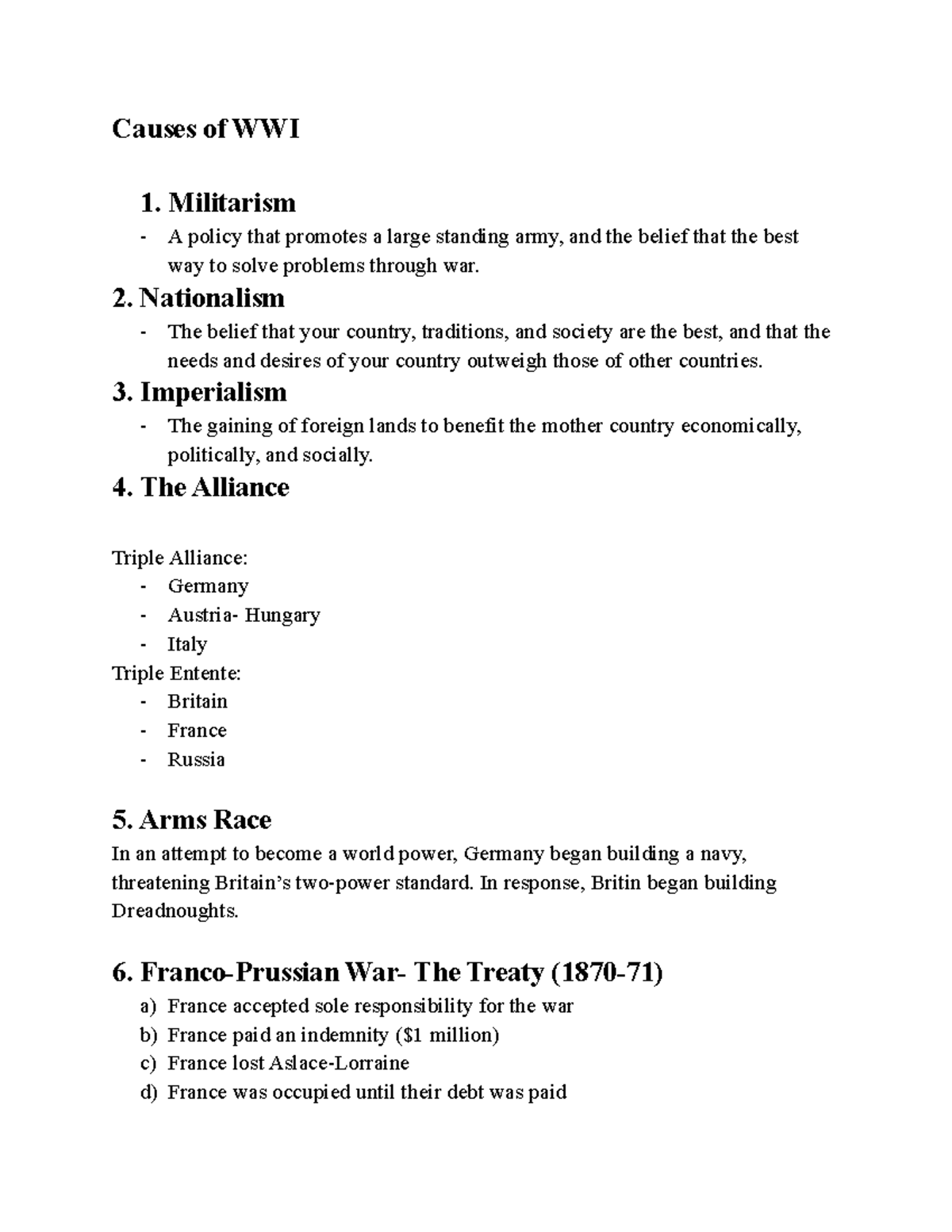 Causes of WWI - Militarism A policy that promotes a large standing army ...