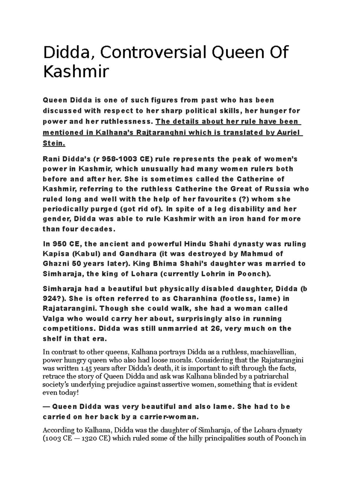 Didda - The details about her rule have been mentioned in Kalhana’s ...
