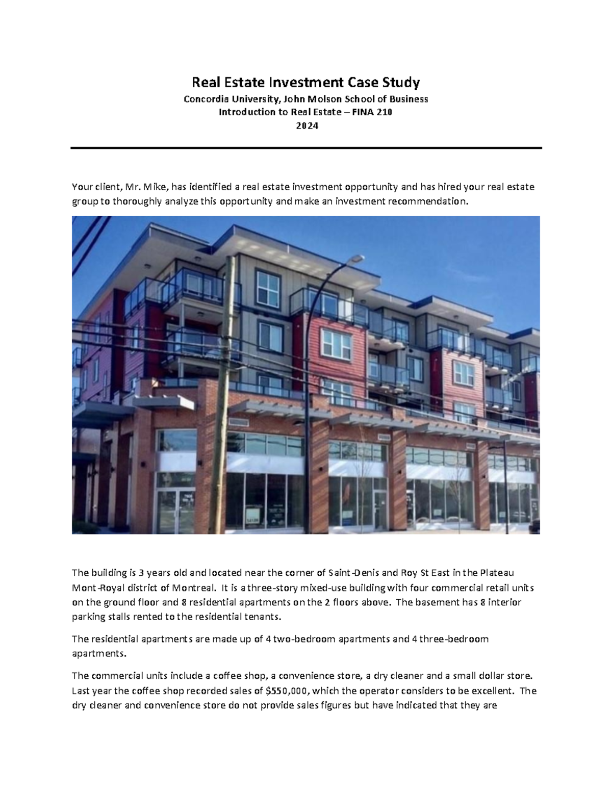 1 Word Doc Real Estate Case Study 2024 - Real Estate Investment Case ...