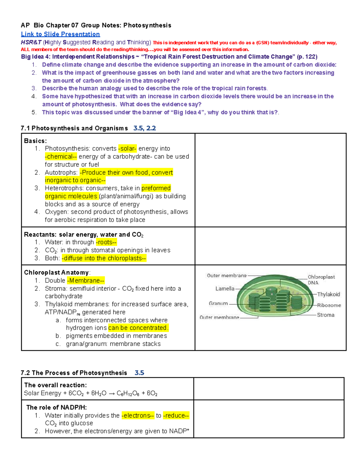 AP Biology Ch 7 - AP Bio Chapter 07 Group Notes: Photosynthesis Link to ...