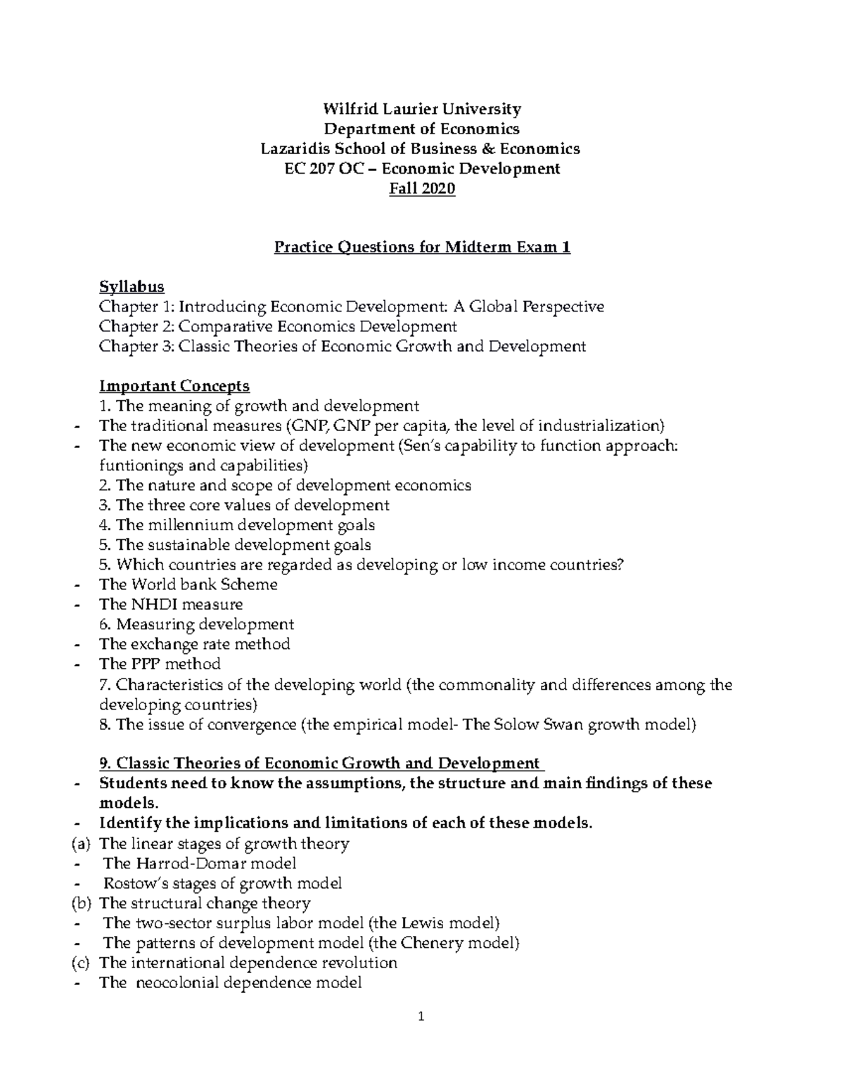 Midterm Exam 20 October 2020, questions and answers - Wilfrid Laurier ...