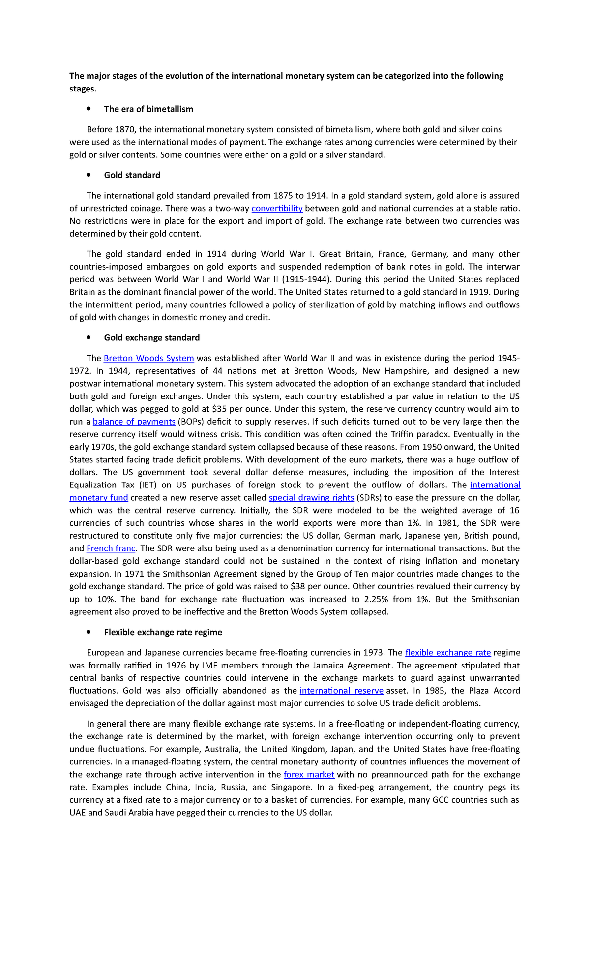 Evolution - The major stages of the evolution of the international ...