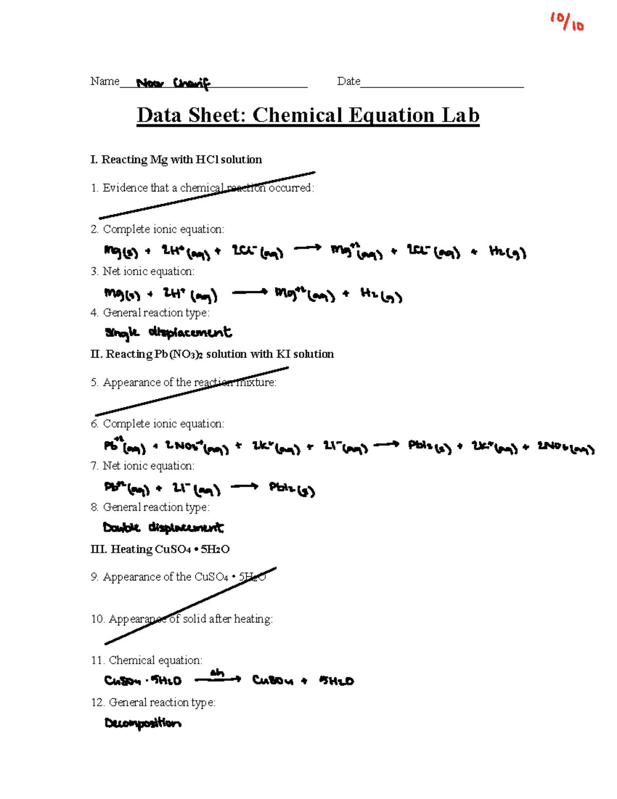 CHEM 1 Lab 6 - Charif - General Chemistry 1 Lab 10062 - Name