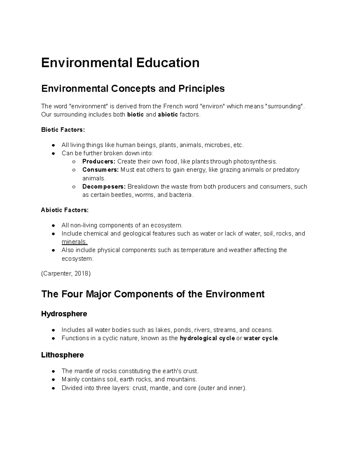NSTP Environment Notes - Environmental Education Environmental Concepts ...