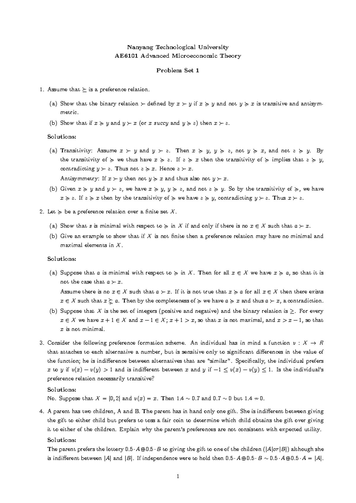 Solution to PS1 - Nanyang Technological University AE6101 Advanced ...