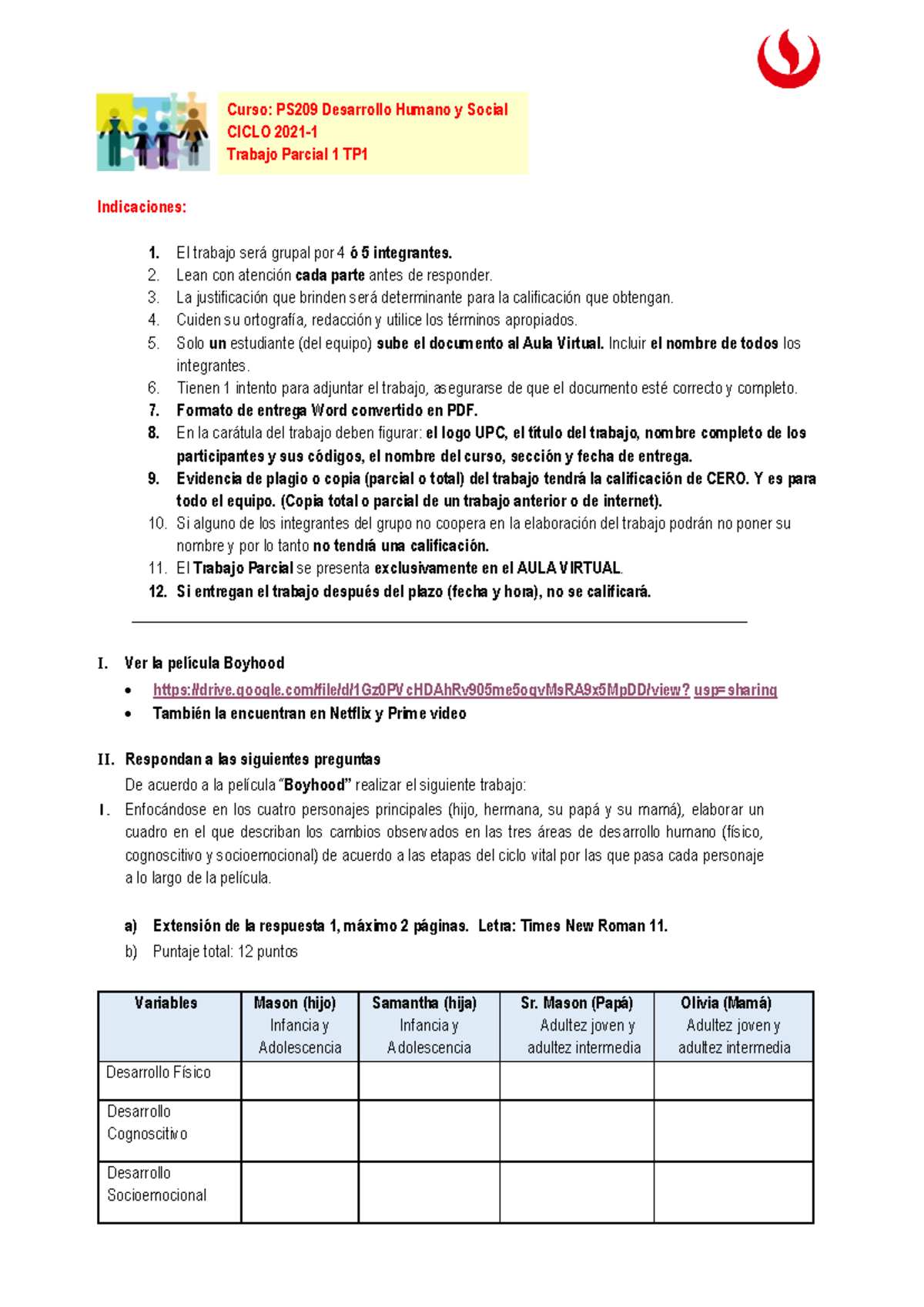 TP1 PS347 DHS 2021 -01VF - Curso: PS209 Desarrollo Humano y Social CICLO 2021- Trabajo Parcial 1 ...