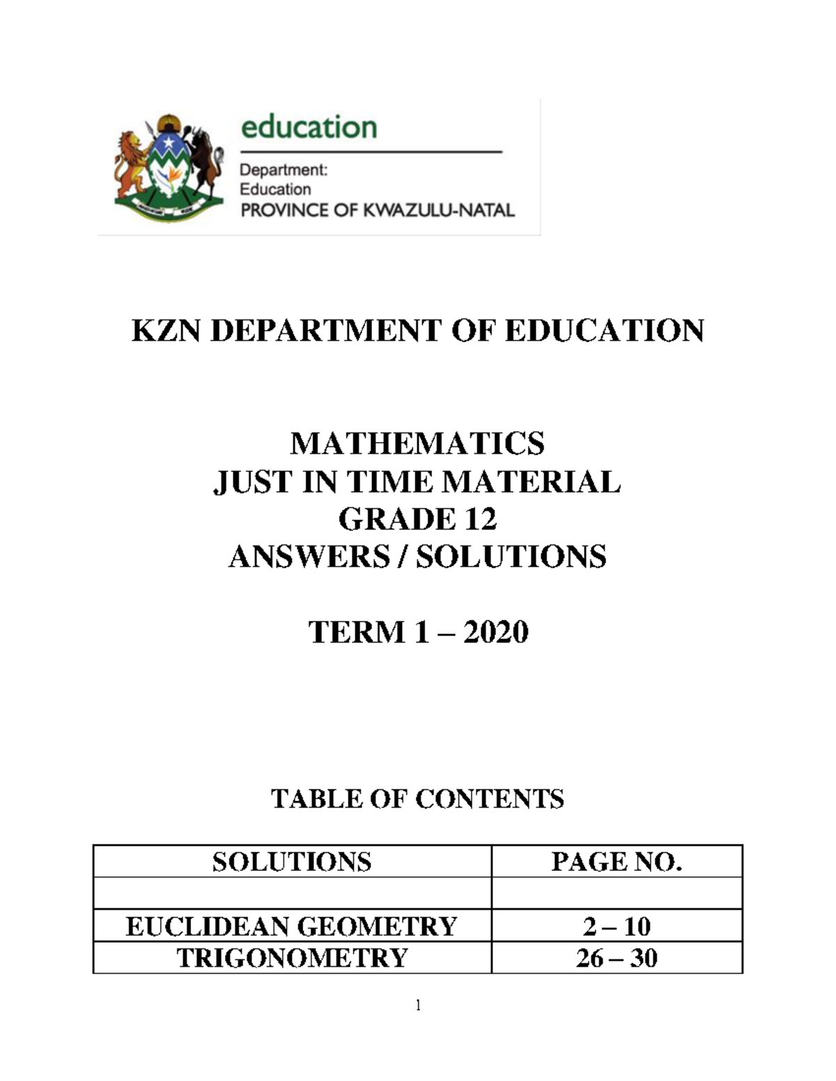=Grade 12 JIT Term1 Answers 1 - KZN DEPARTMENT OF EDUCATION MATHEMATICS ...