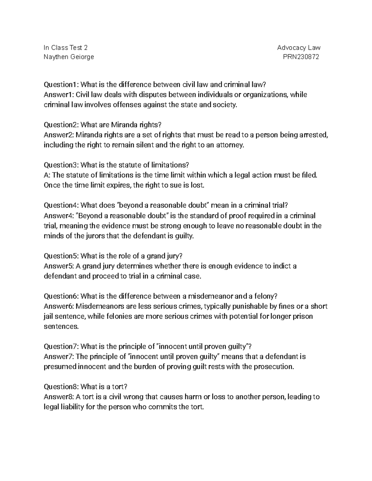 Inclass test 2 advocacy law - In Class Test 2 Advocacy Law Naythen ...