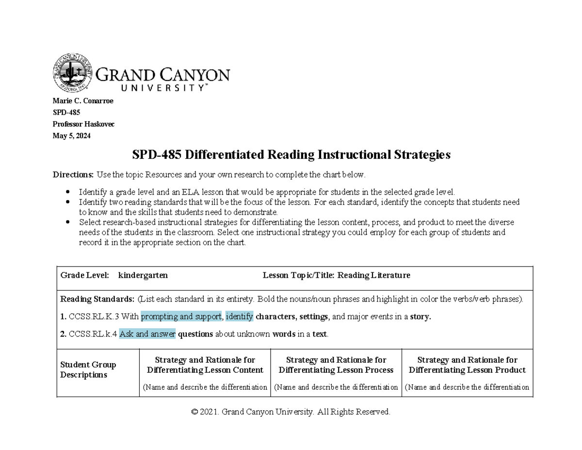 SPD-485 RS T5 SPD 485 Differentiating Reading Instruction - Marie C. Conarroe SPD- Professor ...
