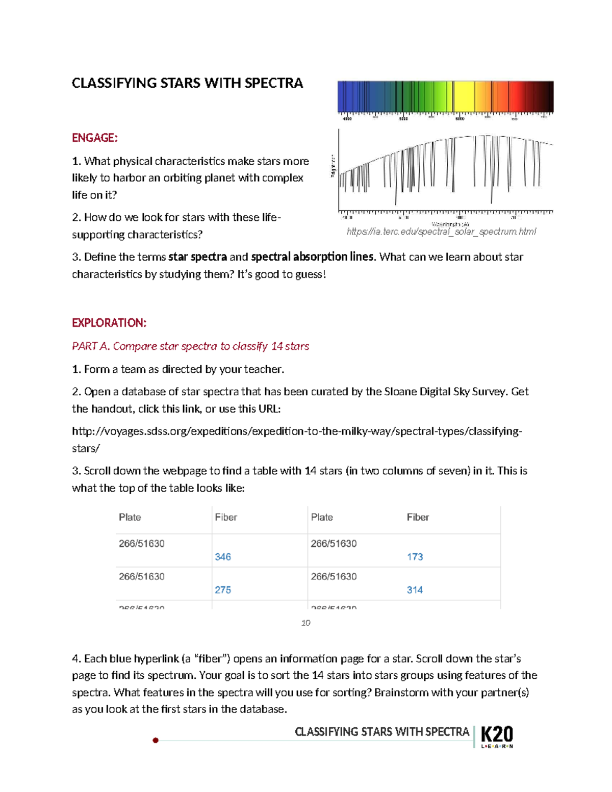 Activity Handout- Classifying Stars with Spectra - CLASSIFYING STARS ...