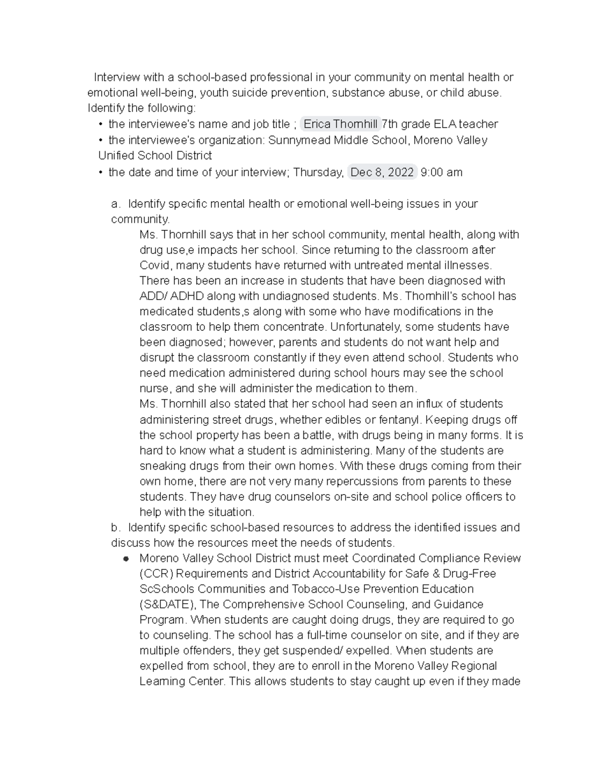 Task 3 - passed on first try - Interview with a school-based ...