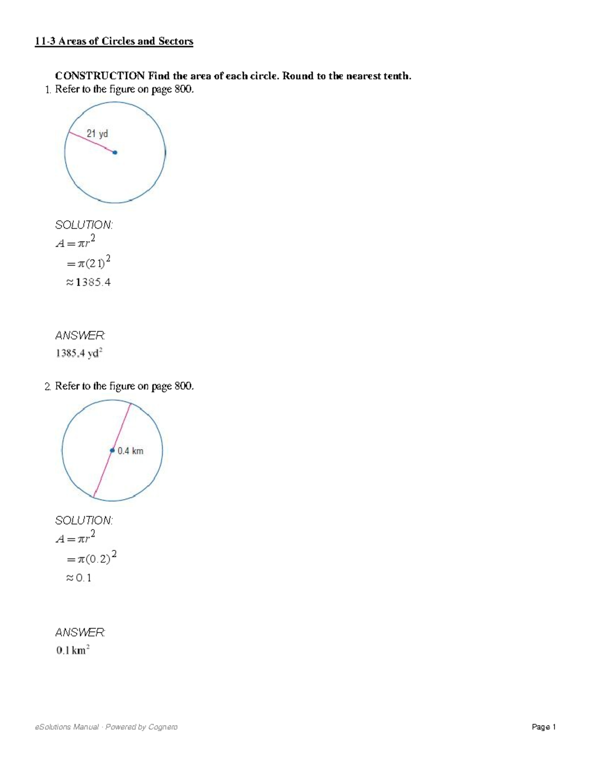 11-3 areas of circles and sectors - CONSTRUCTION Find the area of each ...