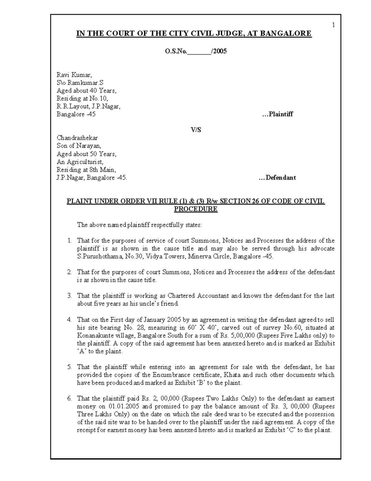 Civil OS-IA-RP - DRAFTING PLEADING - IN THE COURT OF THE CITY CIVIL ...