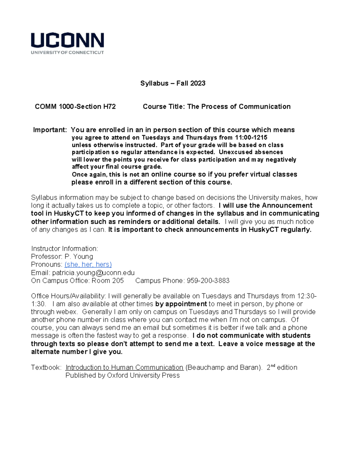 COMM 1000 Syllabus - Syllabus – Fall 2023 COMM 1000-Section H72 Course ...