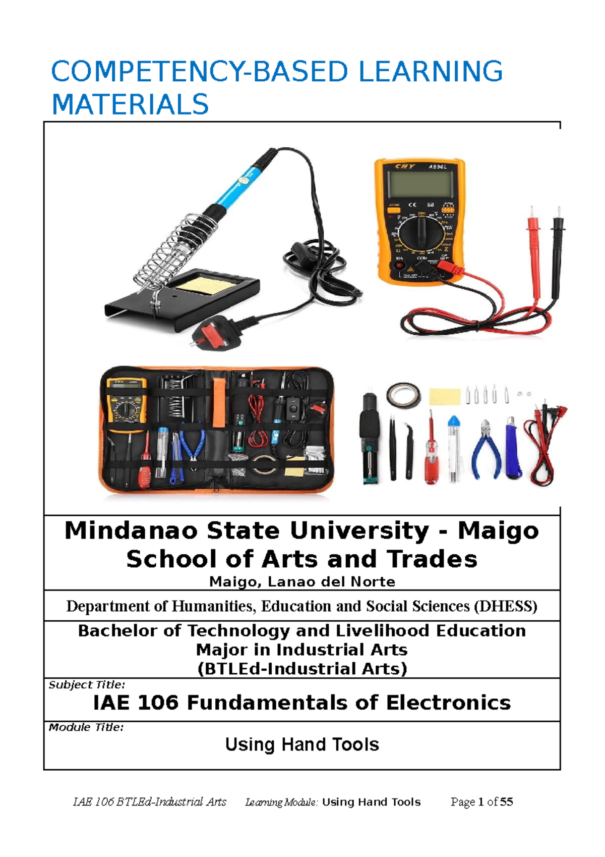 1 ELC724201 Use hand tools - COMPETENCY-BASED LEARNING MATERIALS Mindanao State University ...