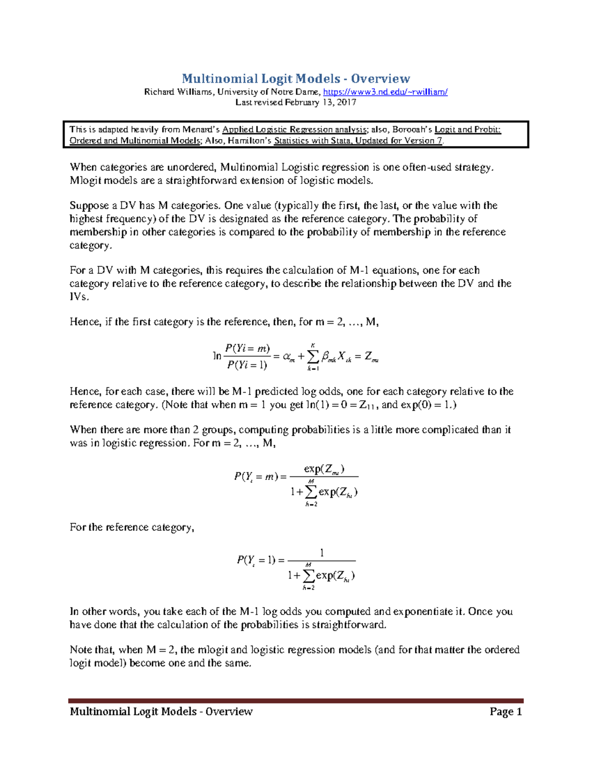 Multinomial Logit Models Overview Multinomial Logit Models Overview Richard Williams