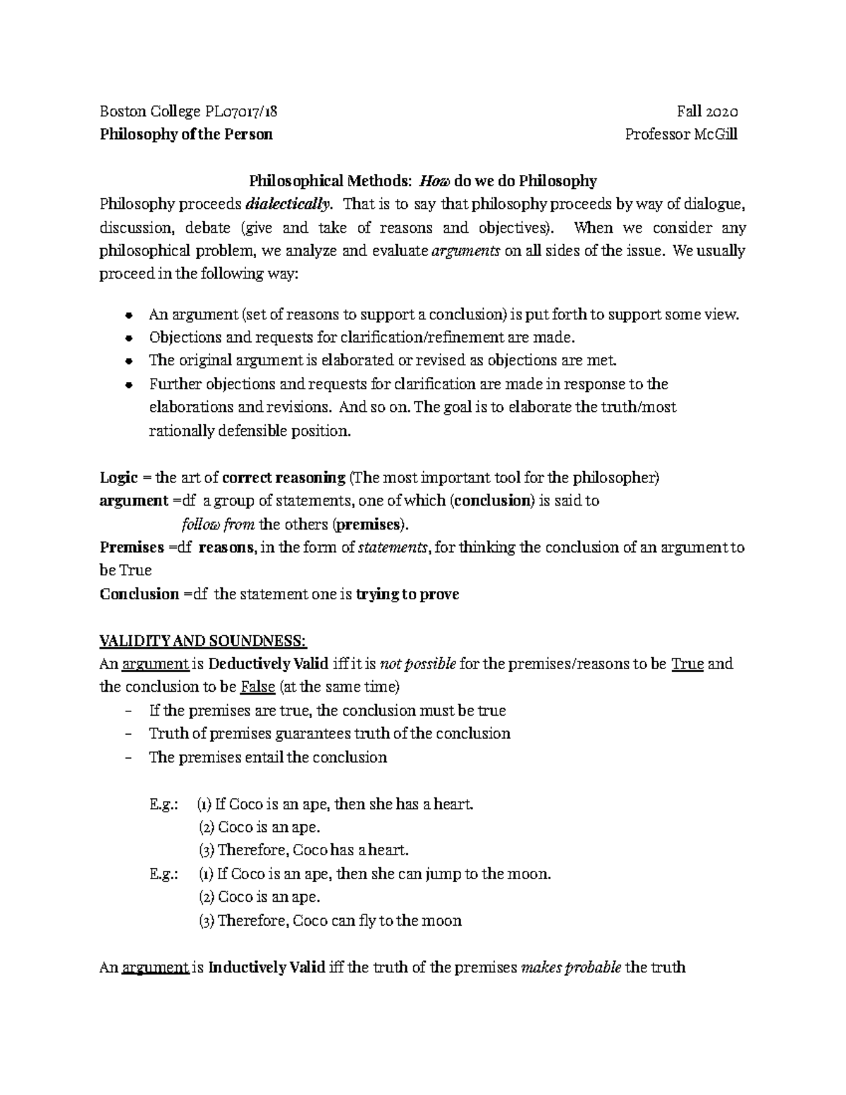 Philosophical Methods - Boston College PL07017/18 Fall 2020 Philosophy ...