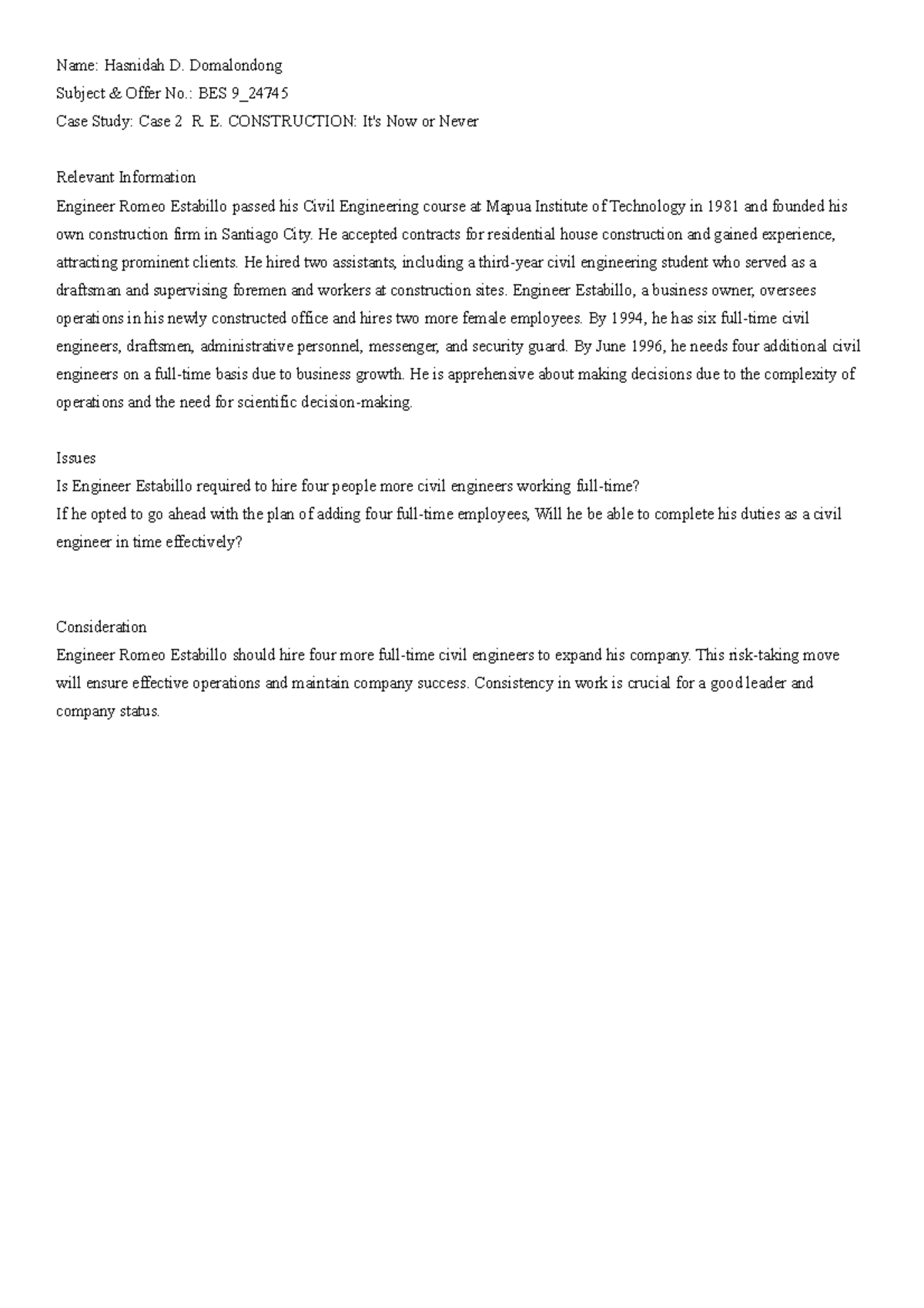 CASE 1 ALMA Electronics - I'LL Dream OF YOU - Name: Hasnidah D. Domalondong Subject & Offer No ...