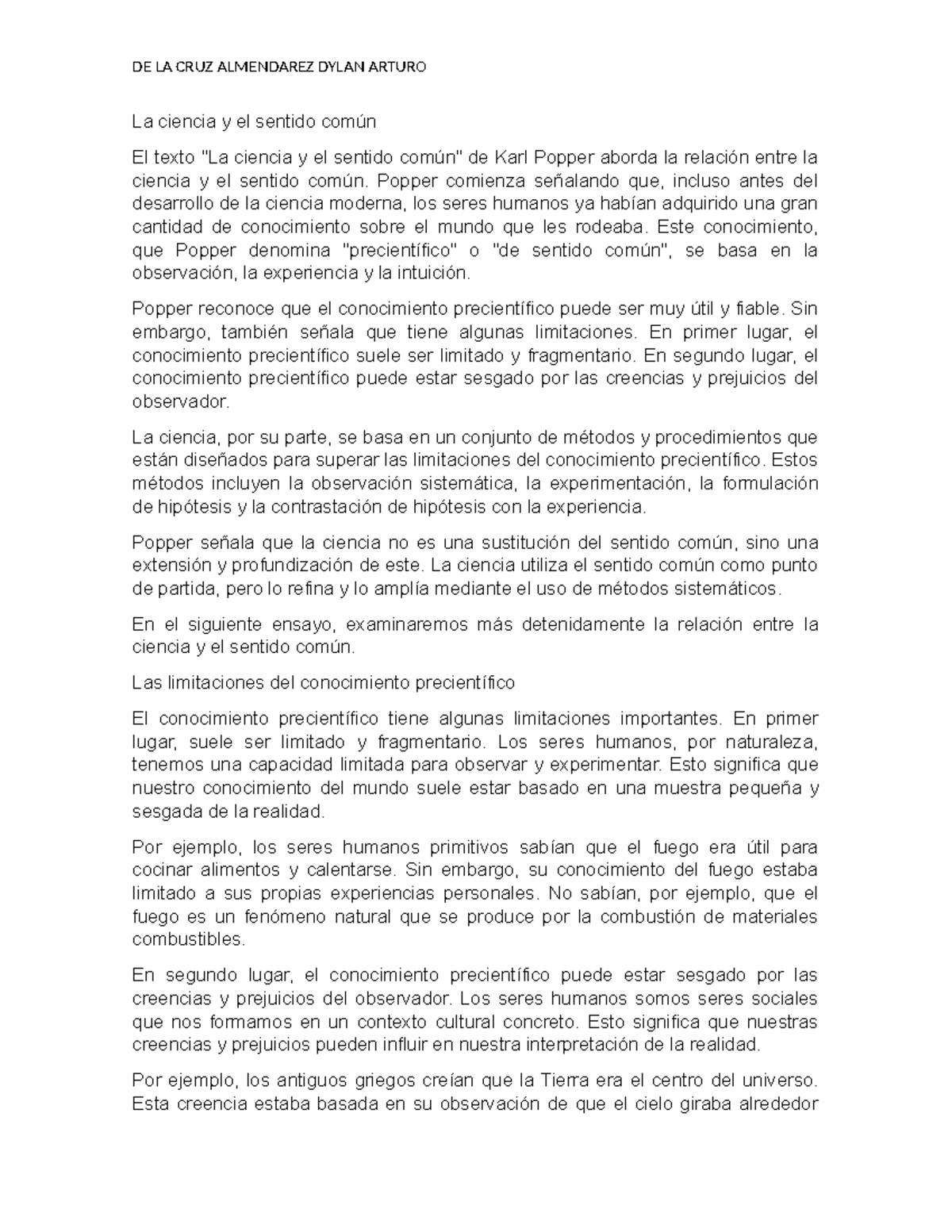 Ensayo Sobre LA Ciencia Y EL Sentido Comun - DE LA CRUZ ALMENDAREZ ...