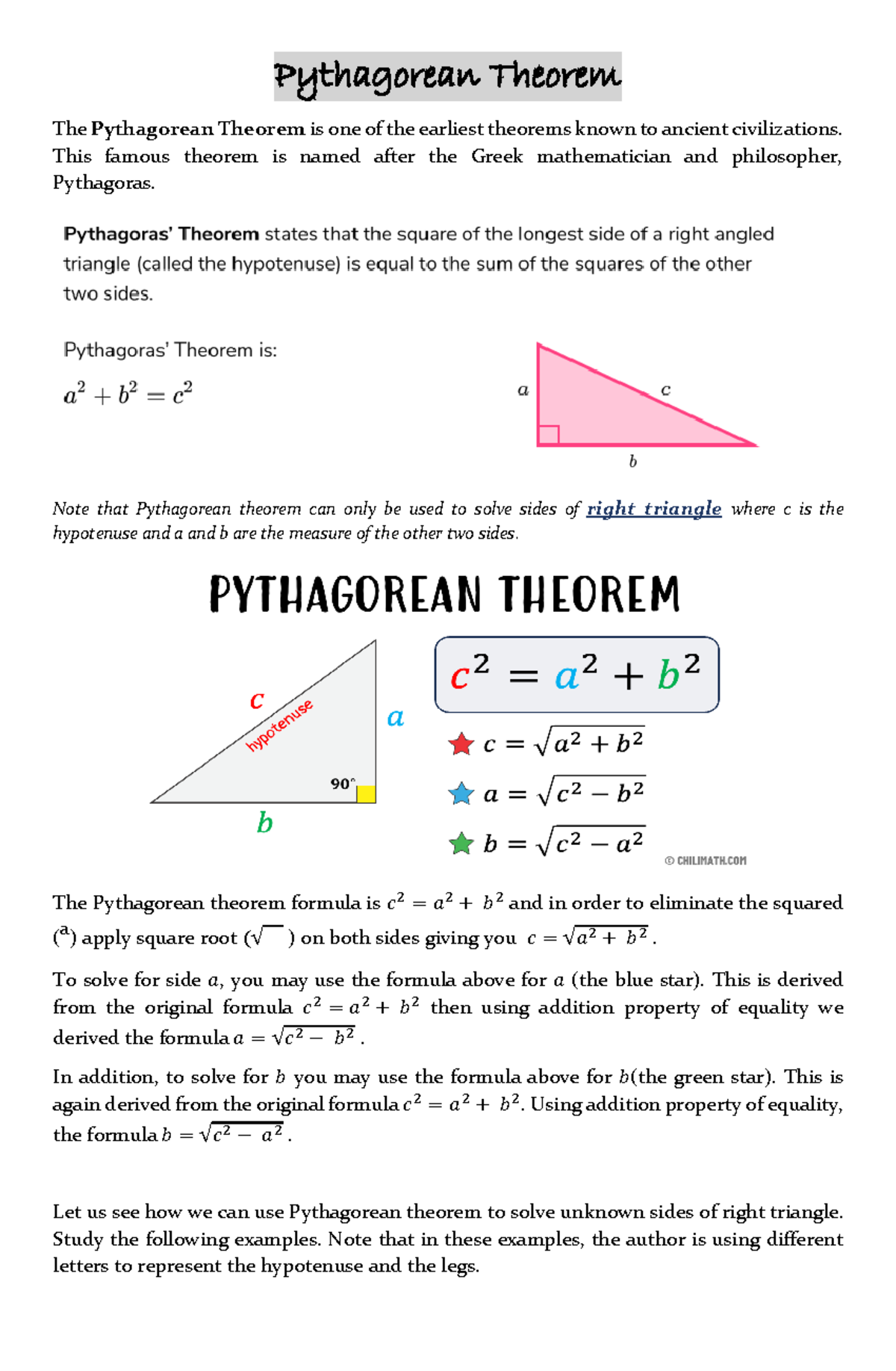 MATH 9 Module 3 - Pythagorean Theorem The Pythagorean Theorem is one of the earliest theorems ...