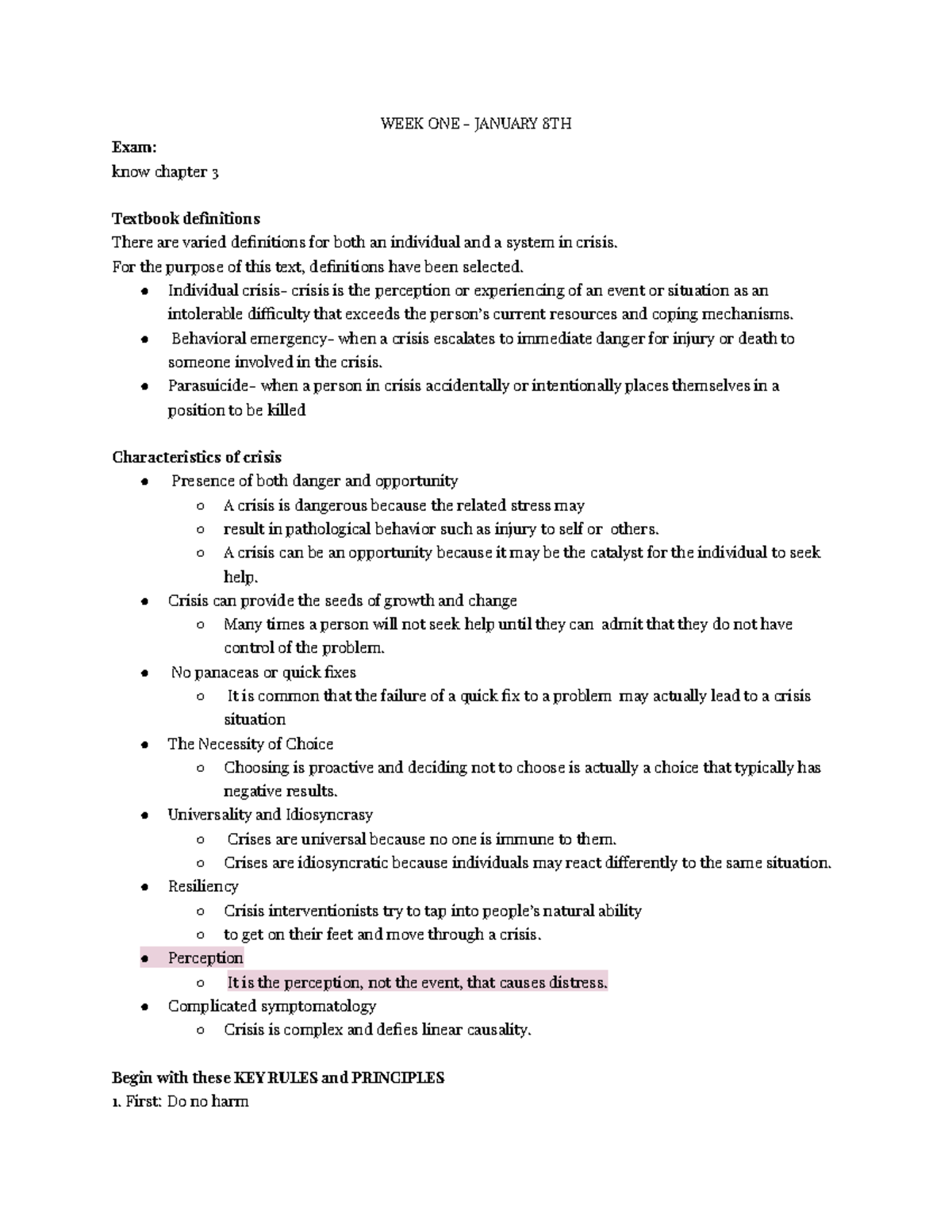 Crisis notes-slides - Before midterm notes Jan-feb - WEEK ONE - JANUARY ...