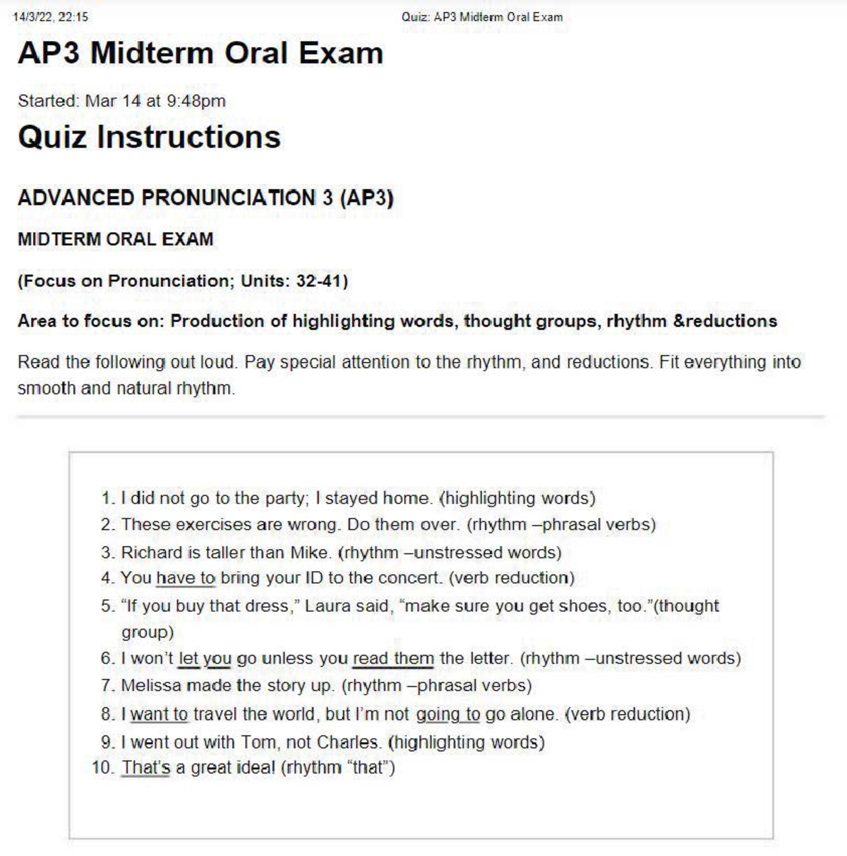 Midterm Oral Exam - Pay special attenti on to the rhythm, and ...
