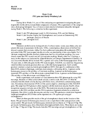 Bio 135 PTC Paper W22 - PTC Lab Report Guidelines Due Date: Week 4 lab ...