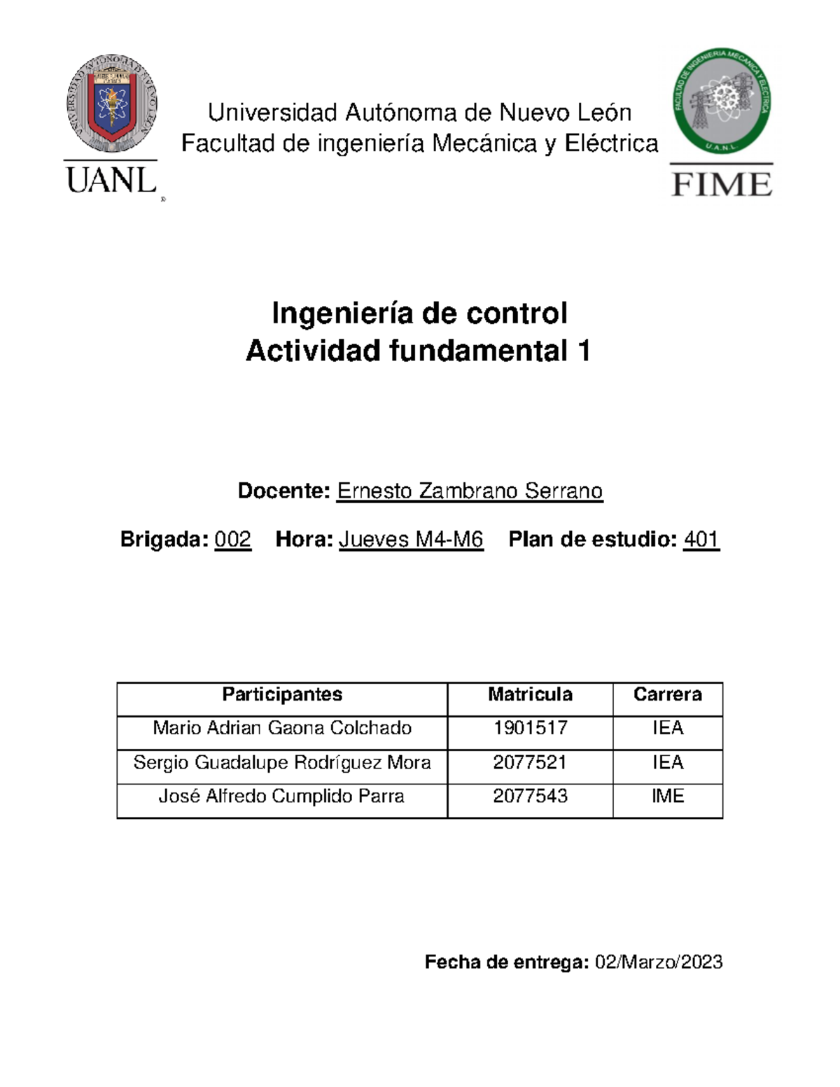 actividad fundamental 1 ingenieria de control - Universidad Autónoma de ...