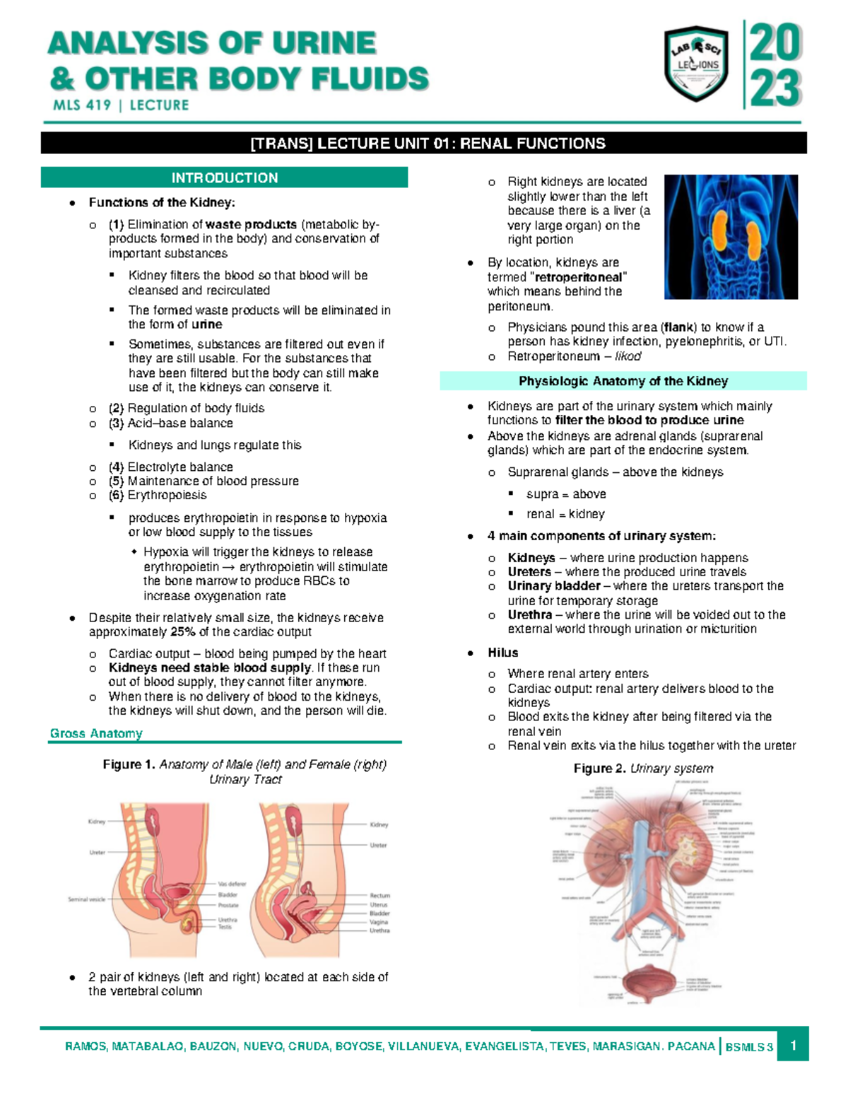 Analysis of Urine and Other Body Fluids: Renal Function - RAMOS ...