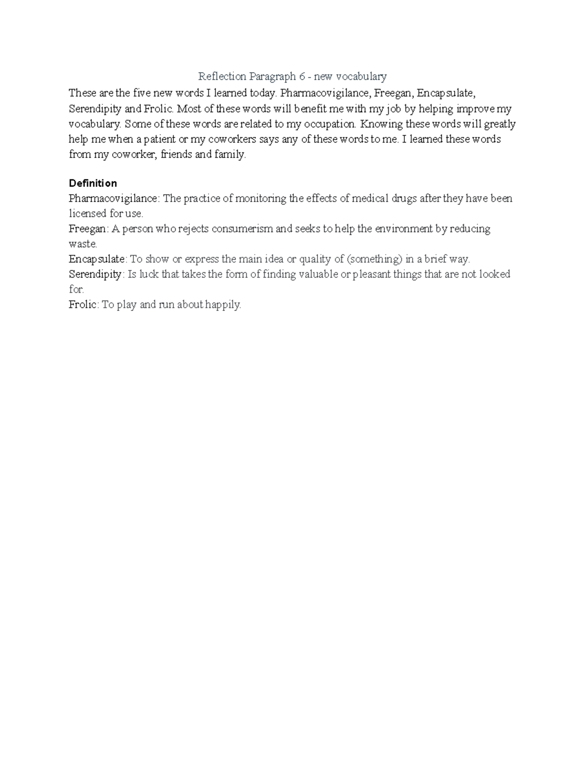 Reflection Paragraph 6 - new vocabulary - Reflection Paragraph 6 - new ...