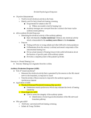 Chapter 6 7 Audiology Notes - Chapter 6: Audiometric Testing Audiometry ...