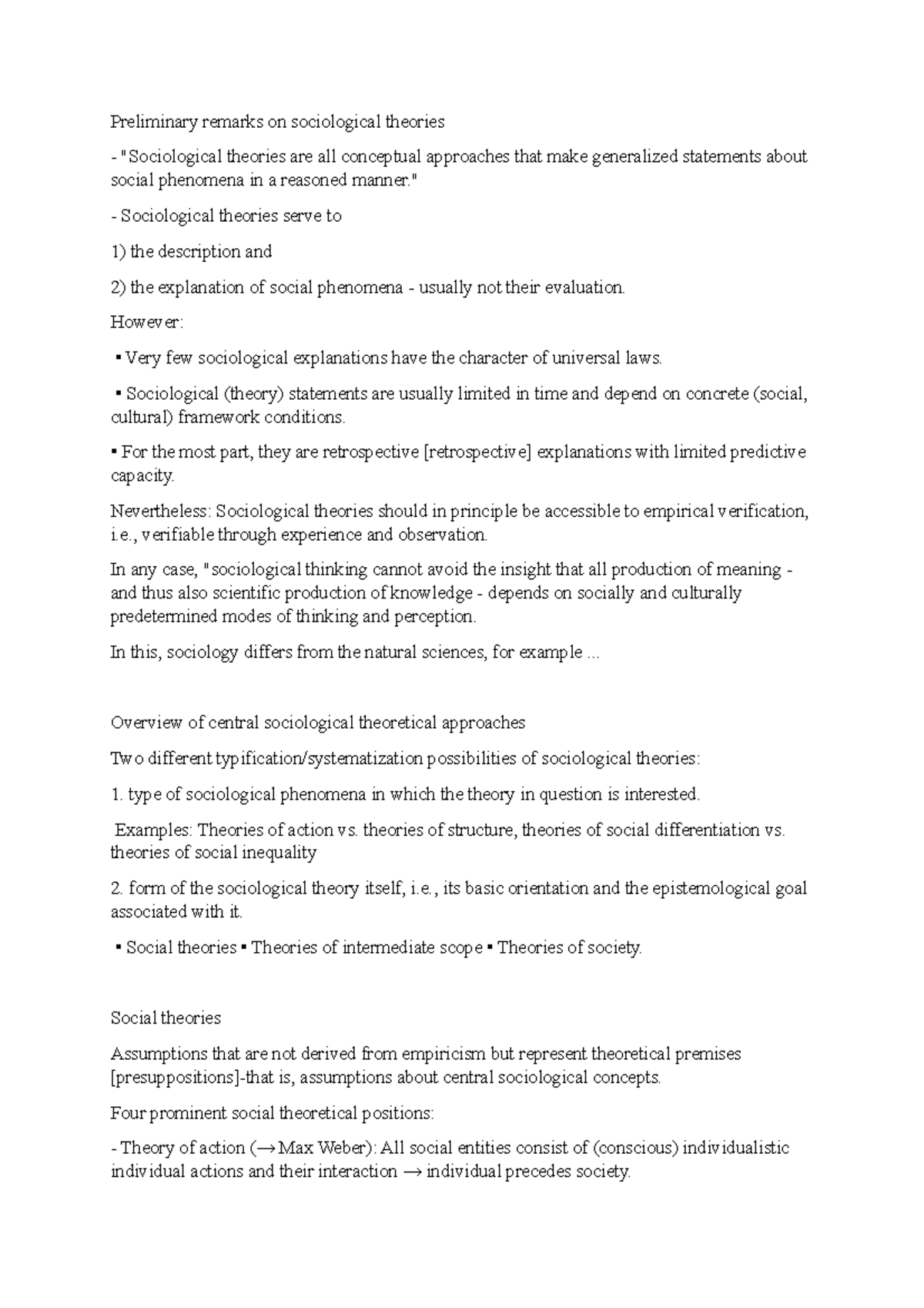 Preliminary remarks on sociological theories - Preliminary remarks on ...