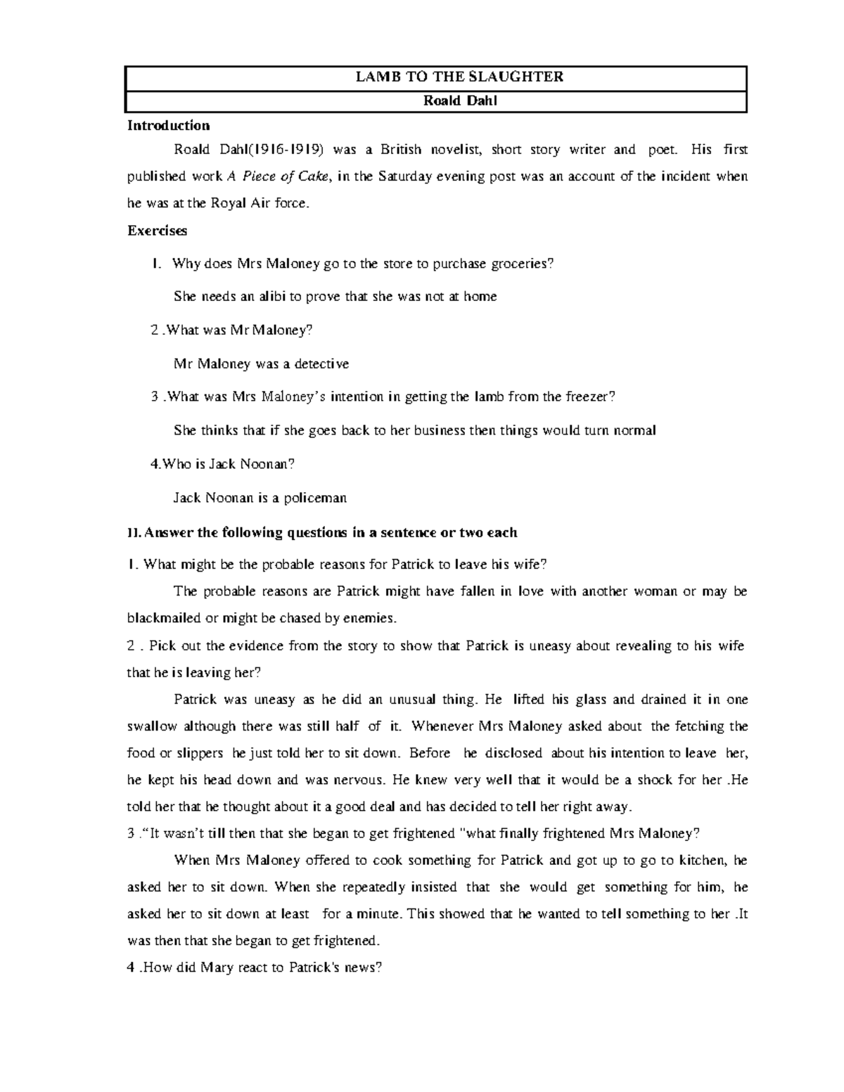 LAMB TO THE Slaughter-Roald Dahl - LAMB TO THE SLAUGHTER Roald Dahl ...