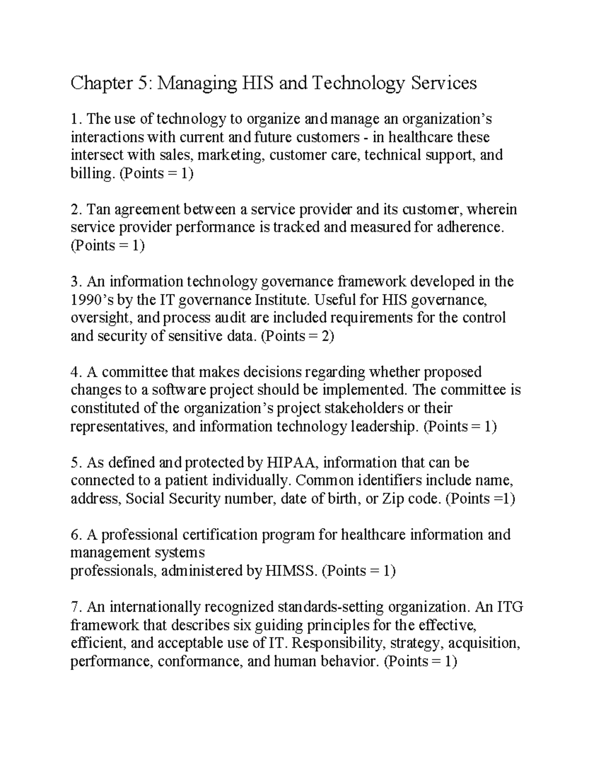 Ch. 5 Wk 3 Worksheet - Flash card Assignments - Chapter 5: Managing HIS and Technology Services ...