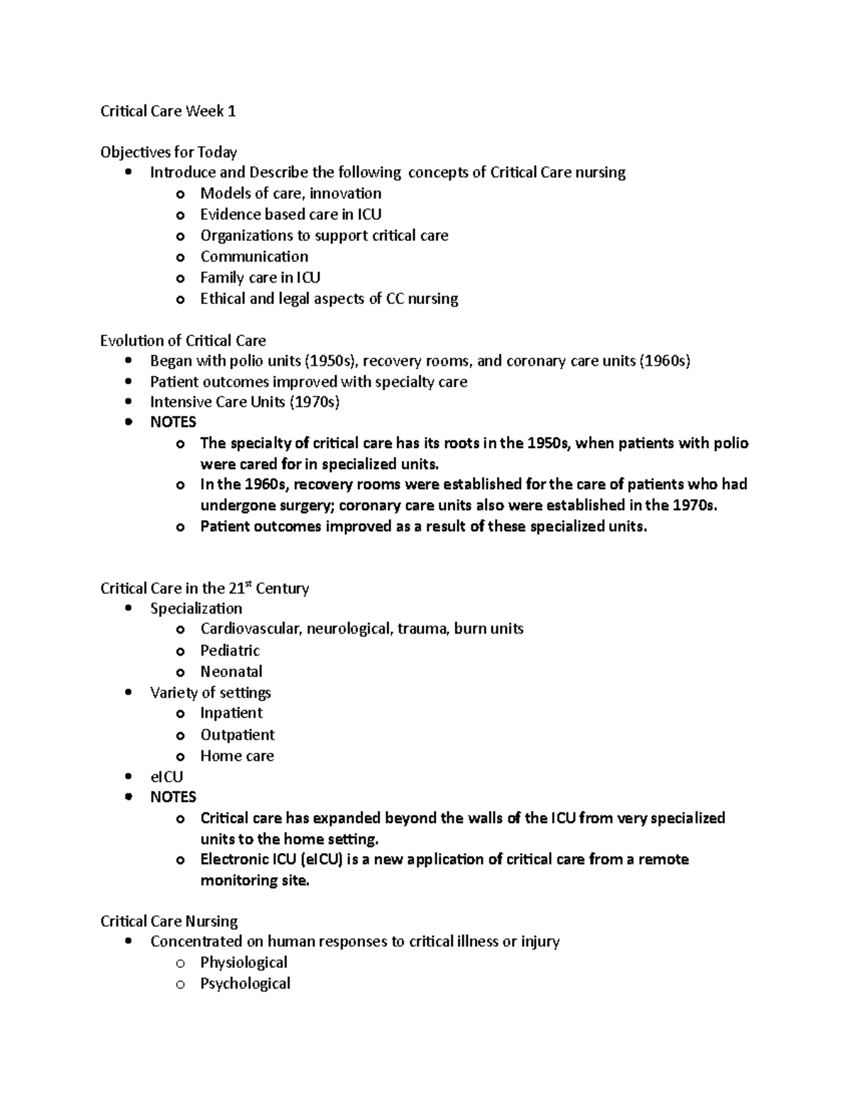 Critical Care: Ethics - Critical Care Week 1 Objectives for Today ...