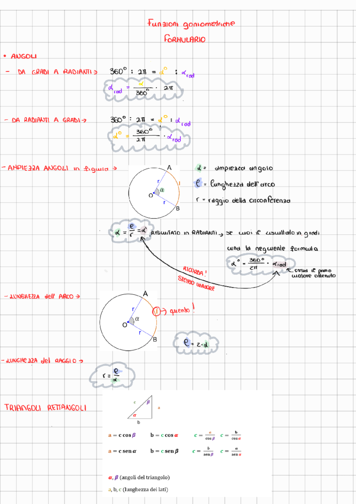 Formulario trigonometria - Funzioni goniometriche FORHULARIO ANGOLI DA ...