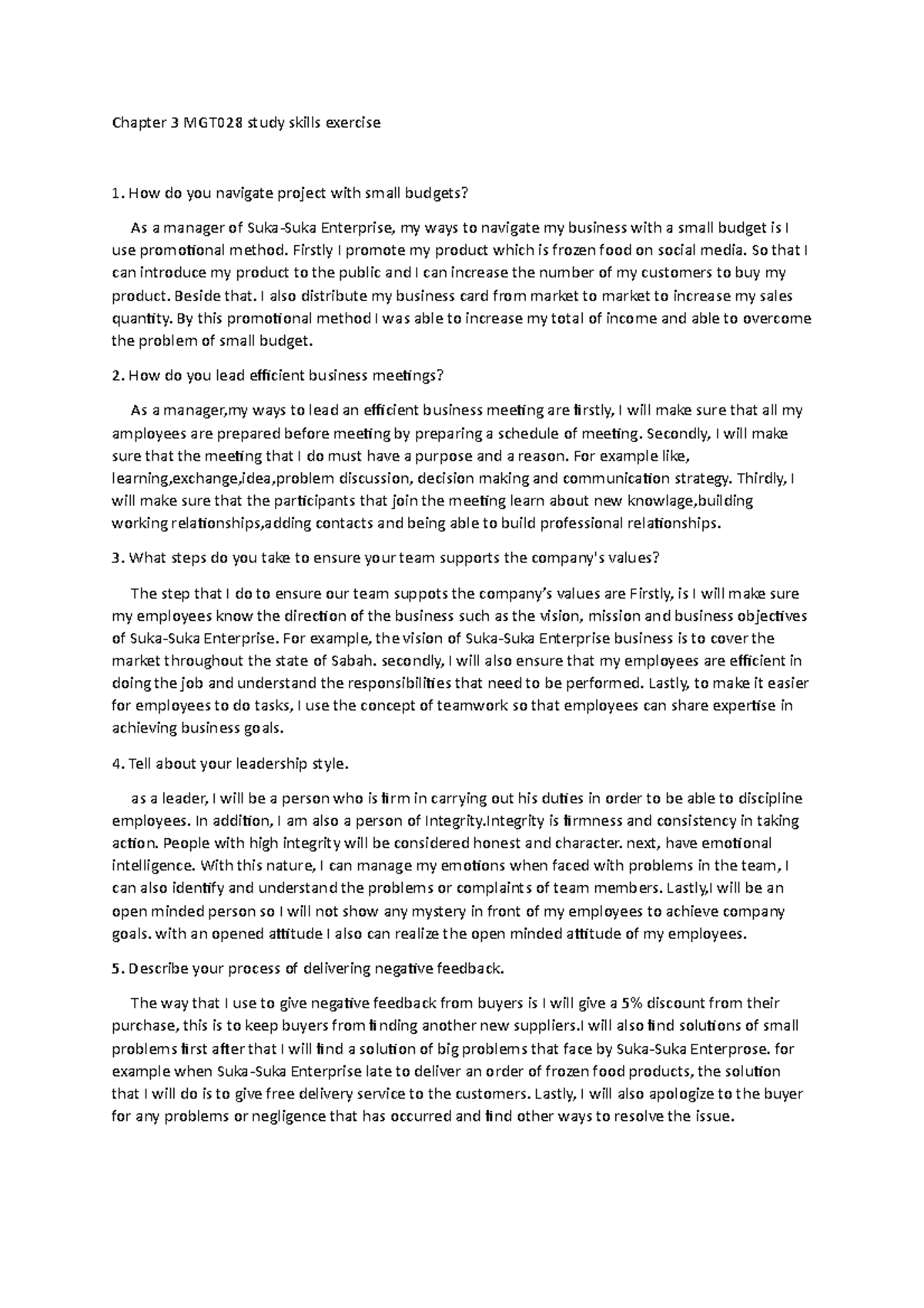 Chapter 3 MGT028 study skills exercise ali - Chapter 3 MGT028 study ...