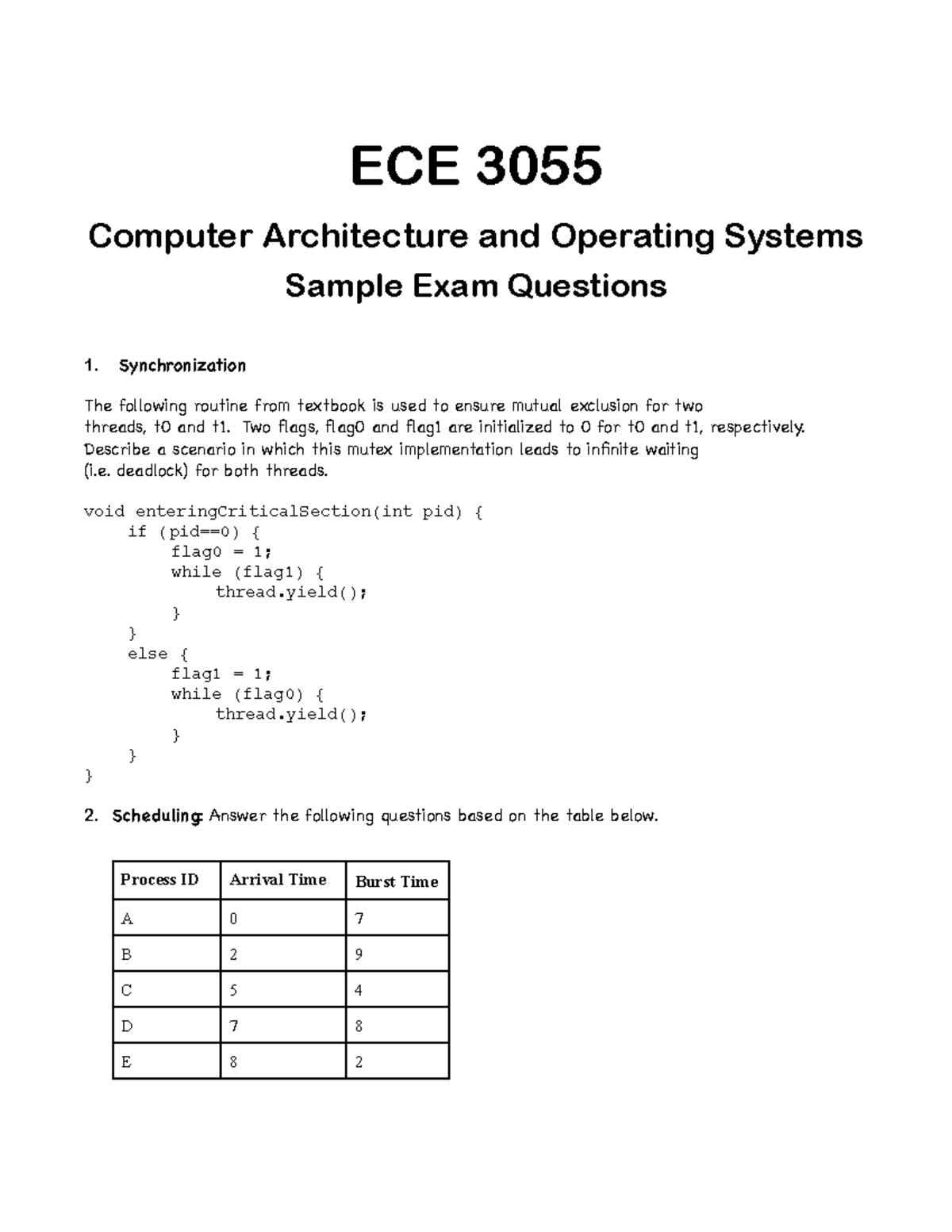 Sample Test 2Questions - ECE 3055 Computer Architecture and Operating ...