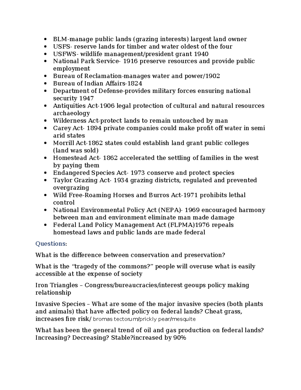Module 2 Quiz Study Guide - BLM-manage public lands (grazing interests ...