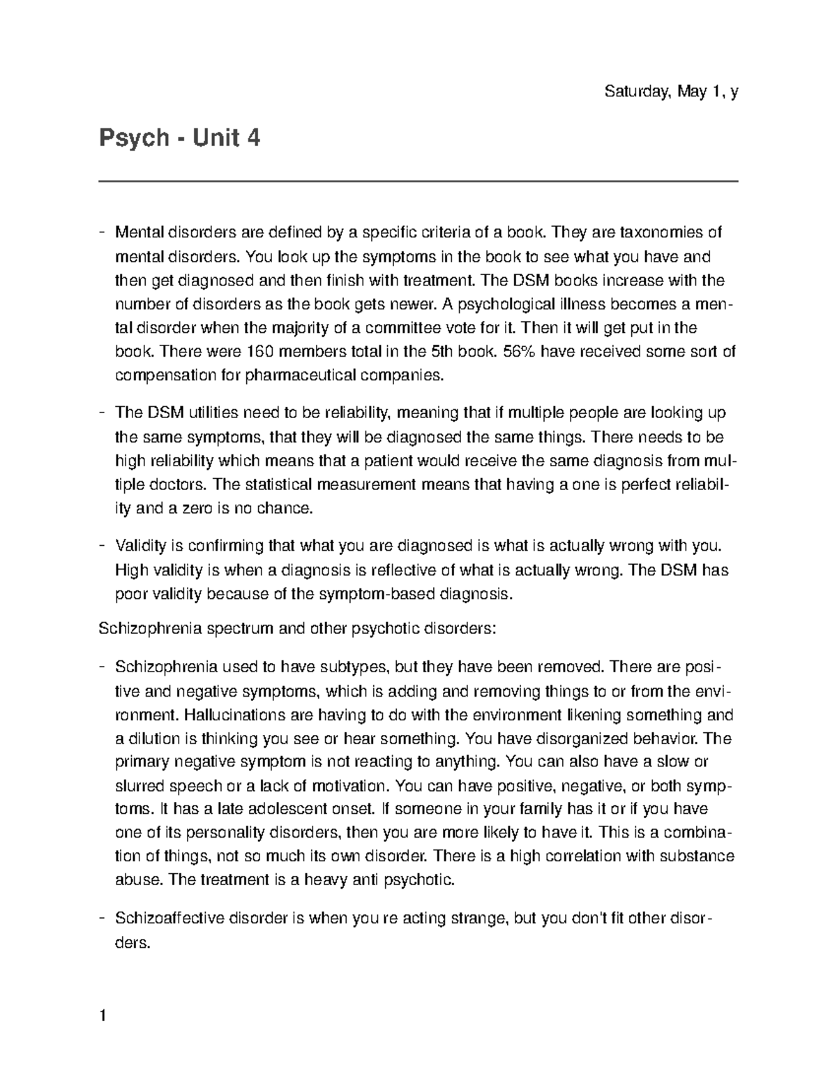 Unit 4 Psych Notes - Psych - Unit 4 - Mental disorders are defined by a ...
