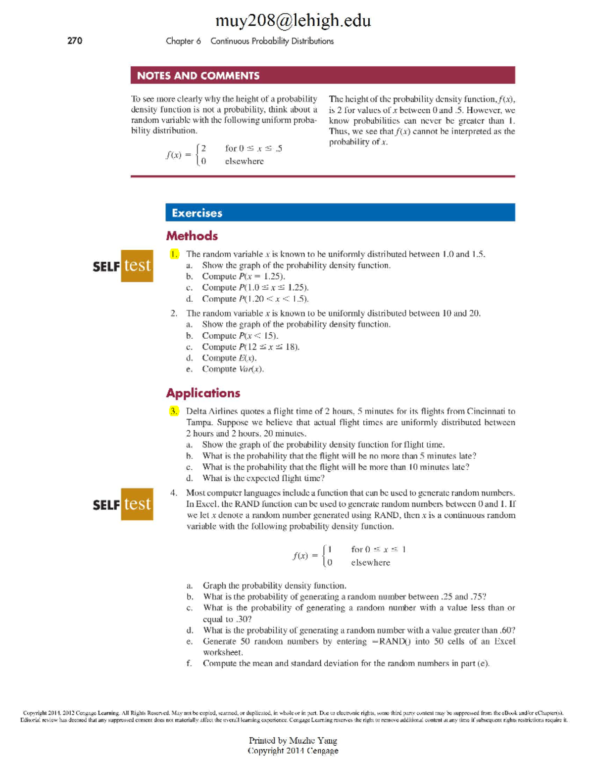 Ps5 textbook questions - 270 Chapter 6 Continuous Probability ...