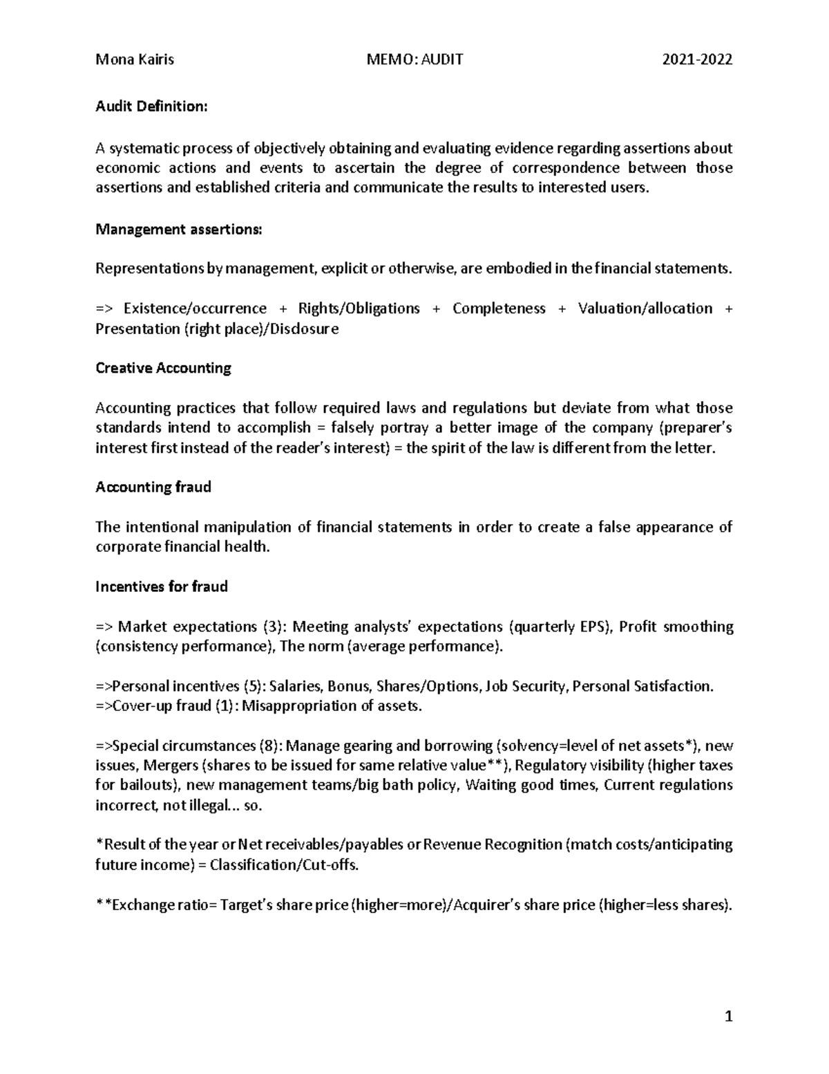 MEMO Audit 3 - Audit Definition: A systematic process of objectively ...