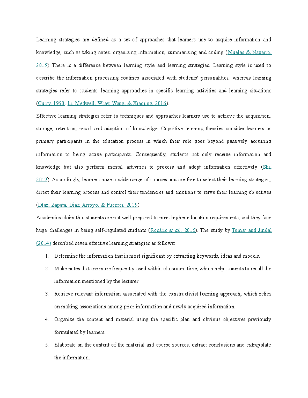 Rrl - Review of related literature - Learning strategies are defined as ...