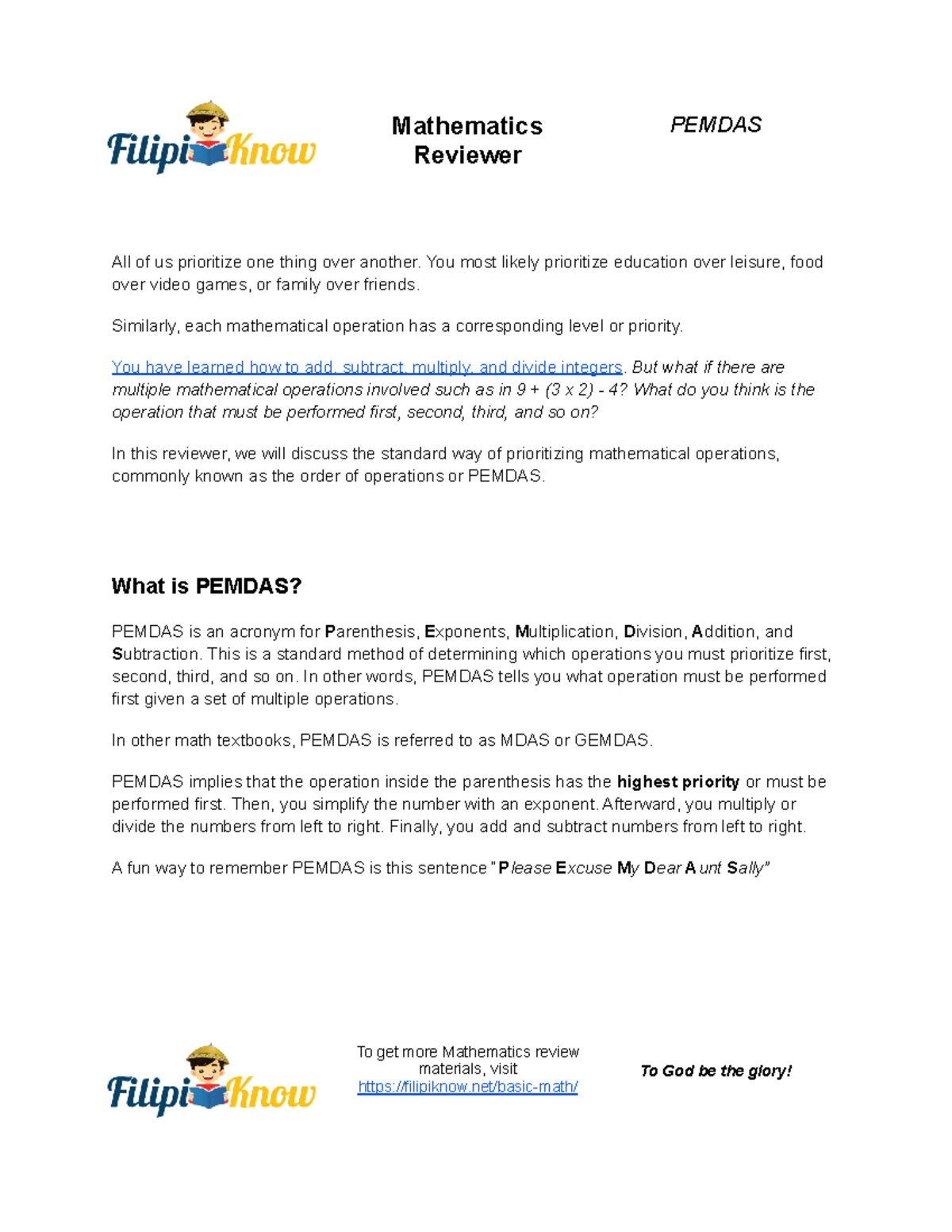 Pemdas - Reviewer - Mathematics Reviewer All of us prioritize one thing ...