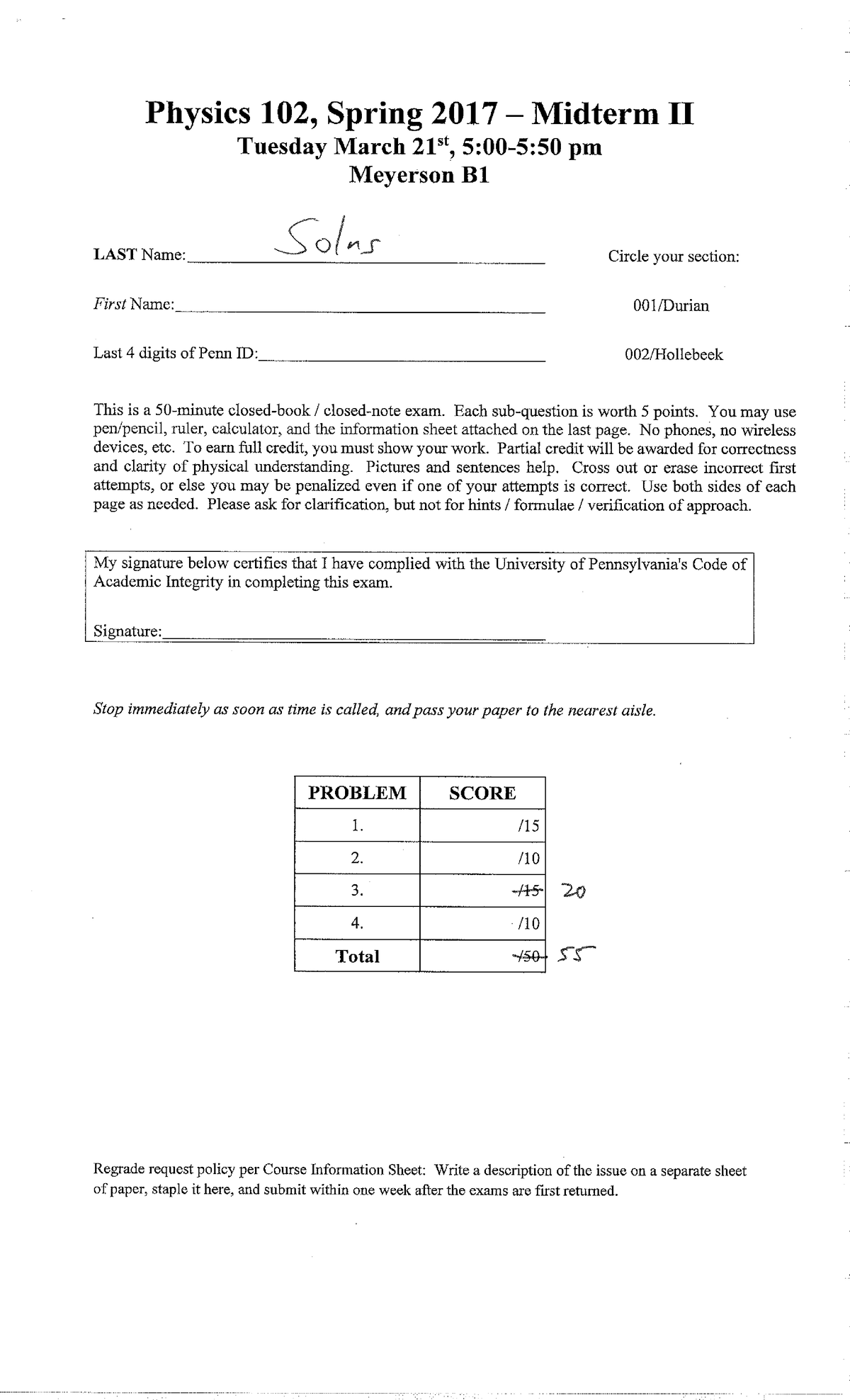 Midterm 02 Spring 2017 solutions - Physics 102, Spring 2017 Midterm II Tuesday March 21st, pm ...